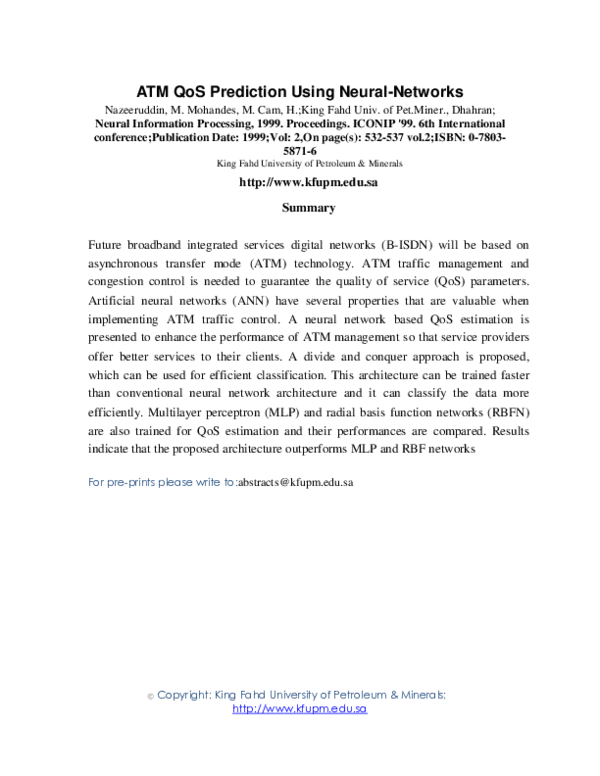 Pdf Neural Network Approach For Atm Qos Prediction 9229