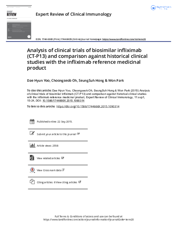 (PDF) Analysis of clinical trials of biosimilar infliximab (CT-P13) and comparison against ...