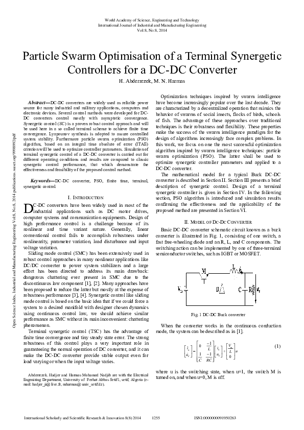 (PDF) Particle Swarm Optimisation Of A Terminal Synergetic Controllers For A Dc-Dc Converter