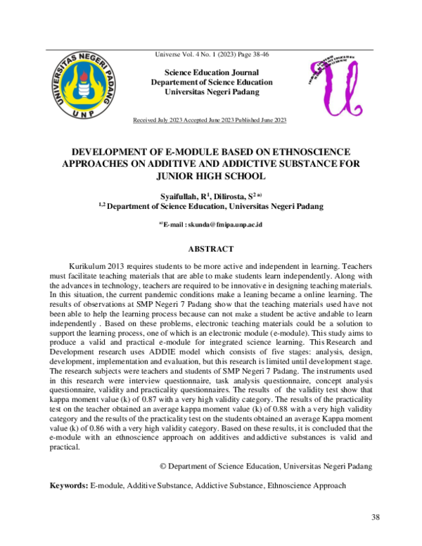 (PDF) Development of E-Module Based on Ethnoscience Approaches on ...