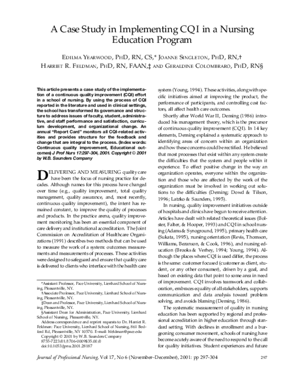 (PDF) A case study in implementing CQI in a nursing education program