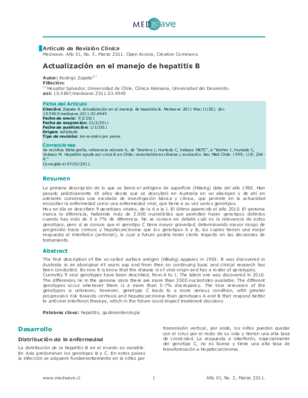 (PDF) Actualización en el Manejo de Hepatitis B | Rodrigo Zapata - Academia.edu
