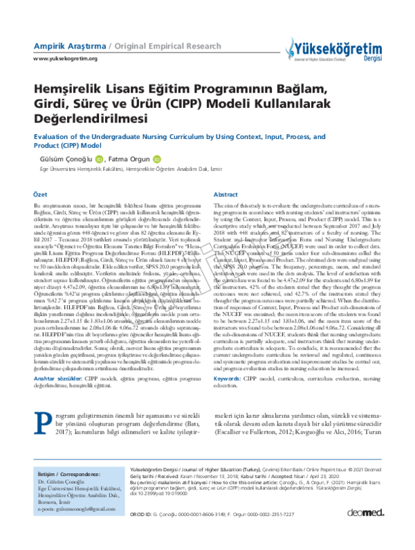 (PDF) Evaluation of the Undergraduate Nursing Curriculum by Using ...