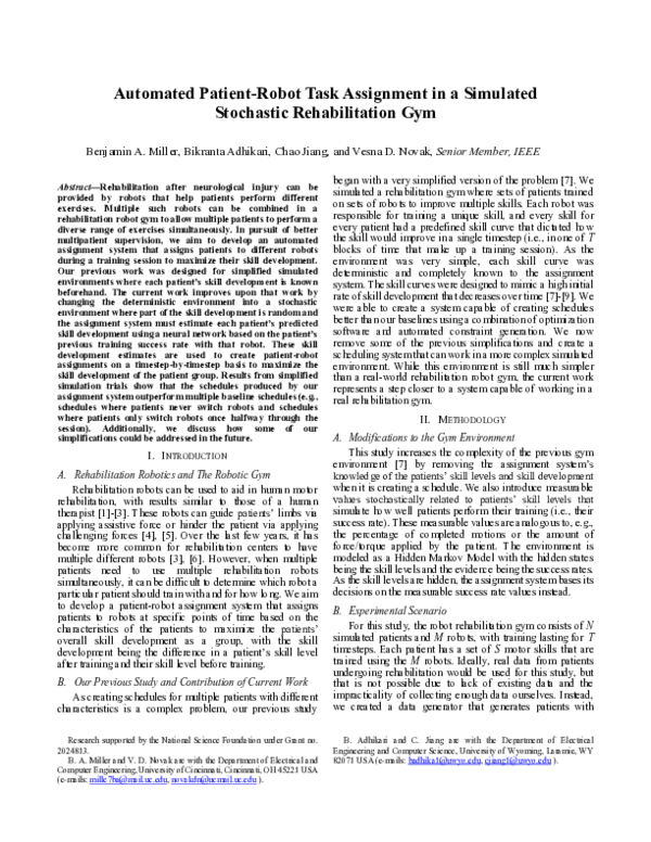 (PDF) Automated patient-robot task assignment in a simulated stochastic rehabilitation gym