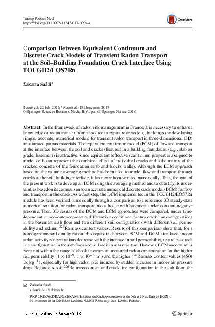 Pdf Comparison Between Equivalent Continuum And Discrete Crack Models Of Transient Radon