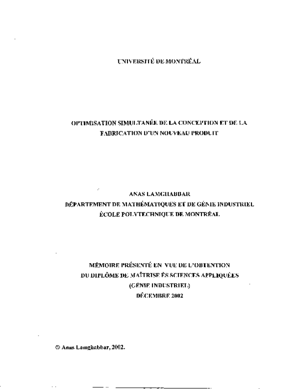 (PDF) Optimisation simultanée de la conception et de la fabrication d ...