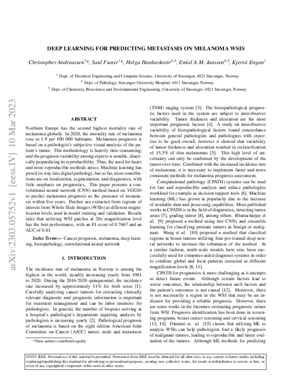 Pdf Deep Learning For Predicting Metastasis On Melanoma Wsis
