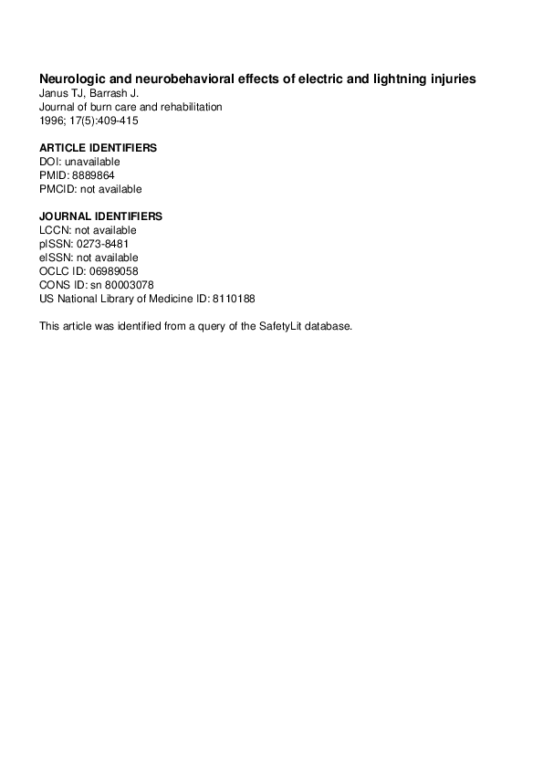 (PDF) Neurologic and Neurobehavioral Effects of Electric and Lightning ...