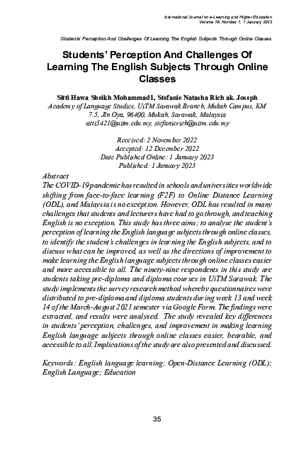 (PDF) Students’ perception and challenges of learning the English ...
