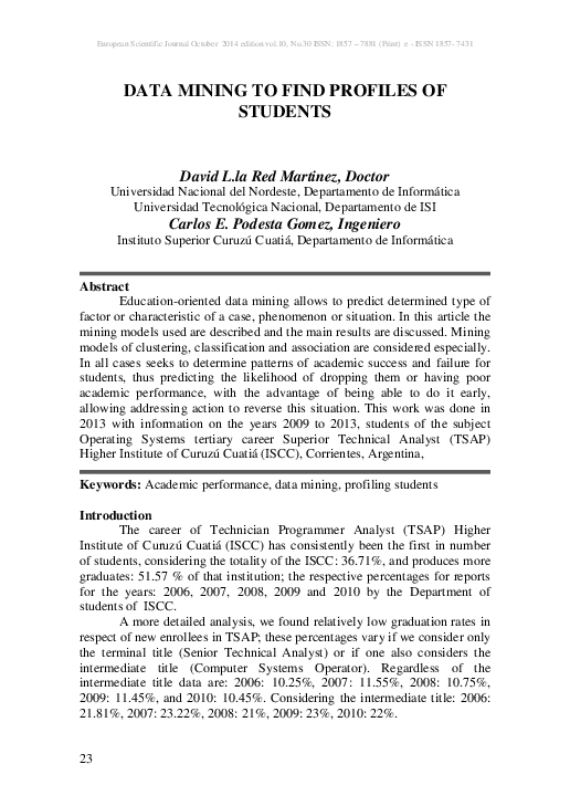 Data Mining to Find Profiles of Students