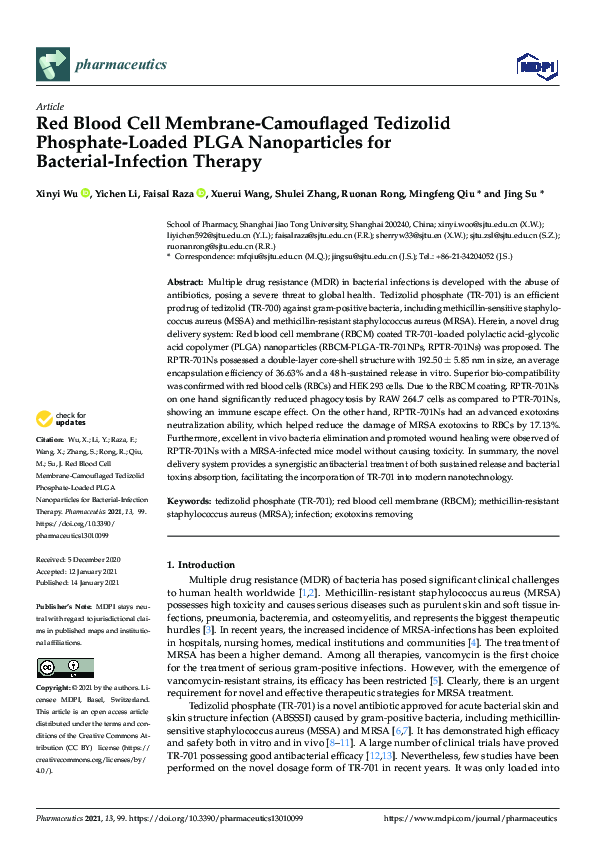 (PDF) Red Blood Cell Membrane-Camouflaged Tedizolid Phosphate-Loaded ...