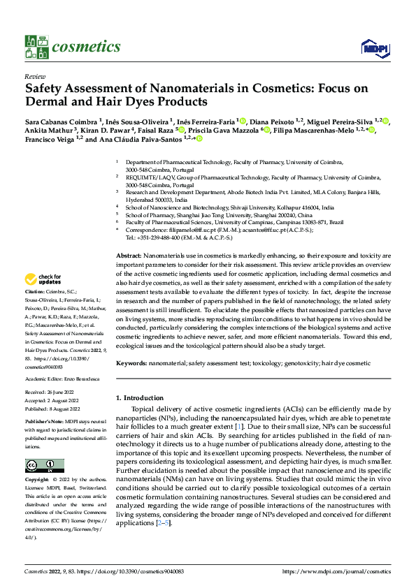 (PDF) Safety Assessment of Nanomaterials in Cosmetics: Focus on Dermal and Hair Dyes Products