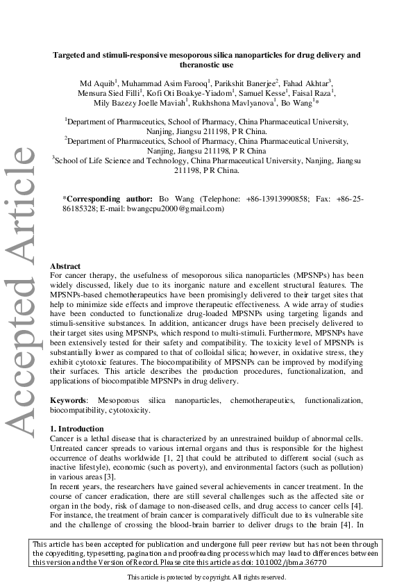 (PDF) Targeted and stimuli–responsive mesoporous silica nanoparticles for drug delivery and ...
