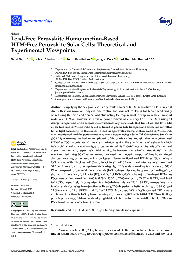 (PDF) Lead-Free Perovskite Homojunction-Based HTM-Free Perovskite Solar ...