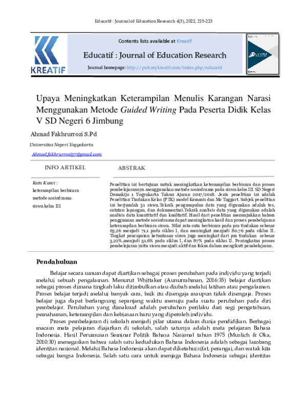 (PDF) Upaya Meningkatkan Keterampilan Menulis Karangan Deskripsi ...