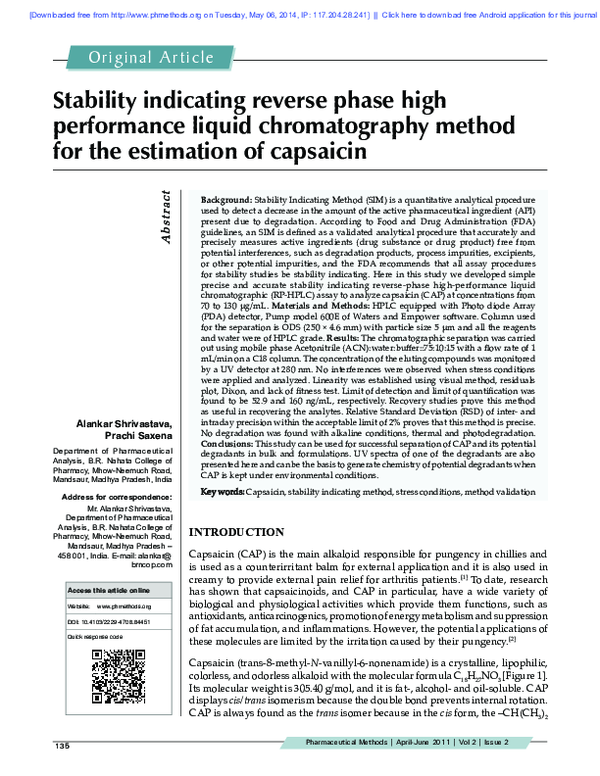 (PDF) Stability indicating reverse phase high performance liquid chromatography method for the ...