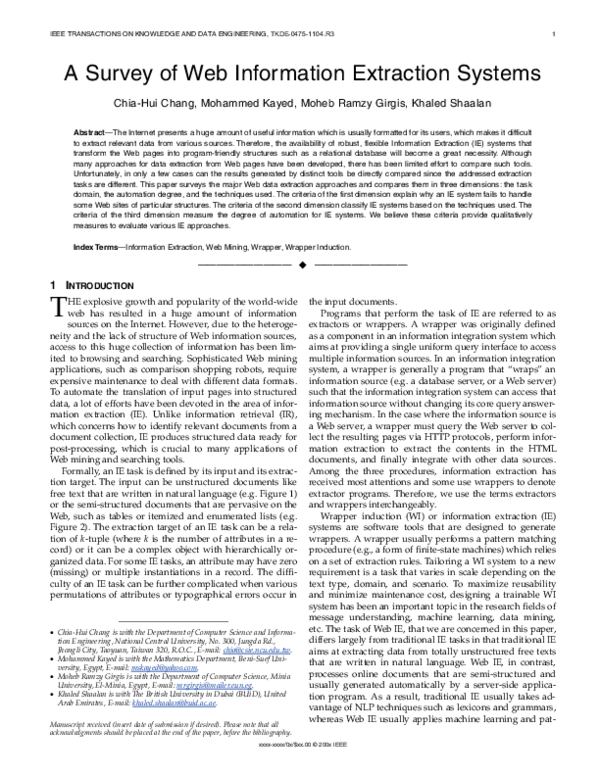 Pdf A Survey Of Web Information Extraction Systems