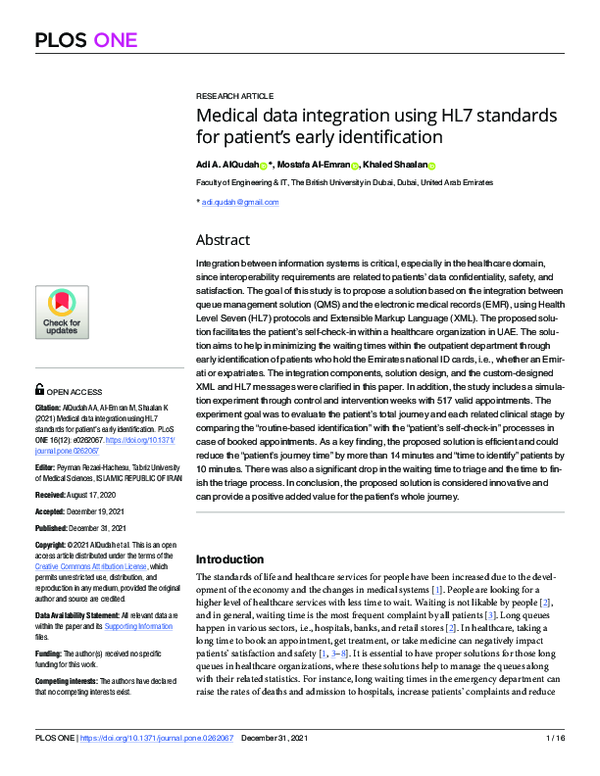 (PDF) Medical data integration using HL7 standards for patient’s early identification