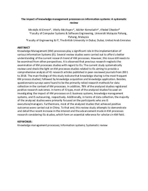 (PDF) The impact of knowledge management processes on information ...