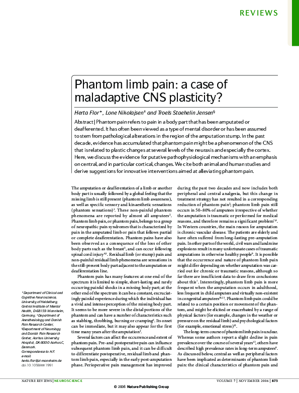 (PDF) Phantom limb pain: a case of maladaptive CNS plasticity?