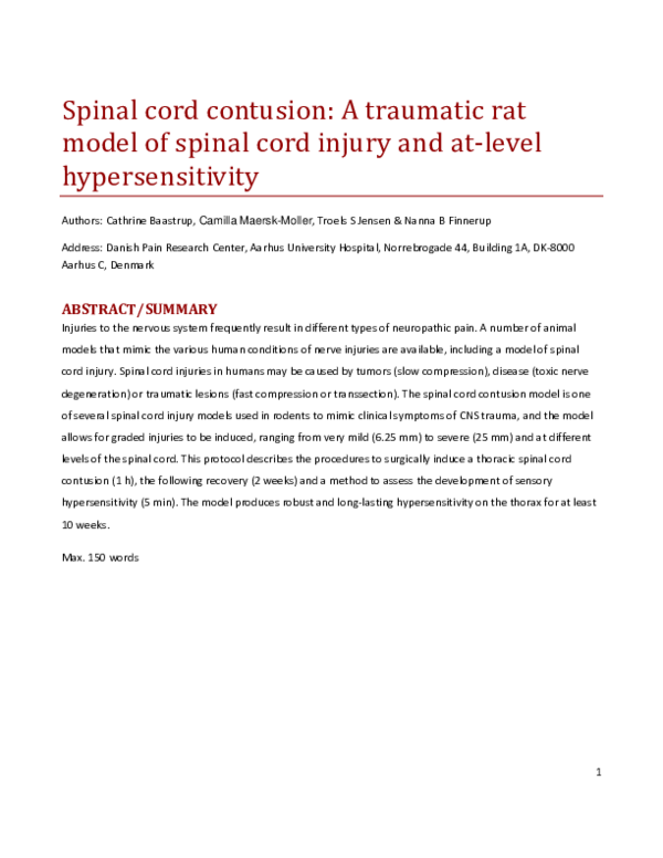 (PDF) Spinal cord contusion: A traumatic rat model of spinal cord ...