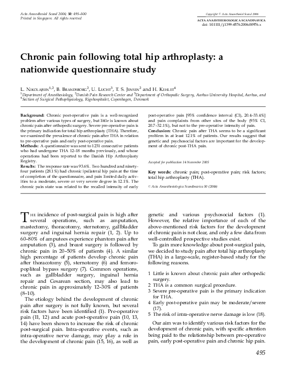 (PDF) Chronic pain following total hip arthroplasty: a nationwide ...