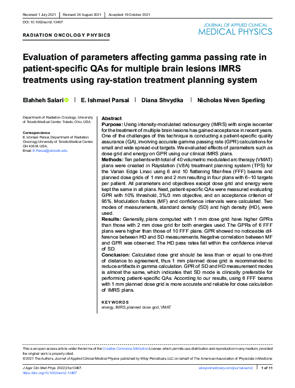 (PDF) Evaluation of parameters affecting gamma passing rate in patient‐specific QAs for multiple ...