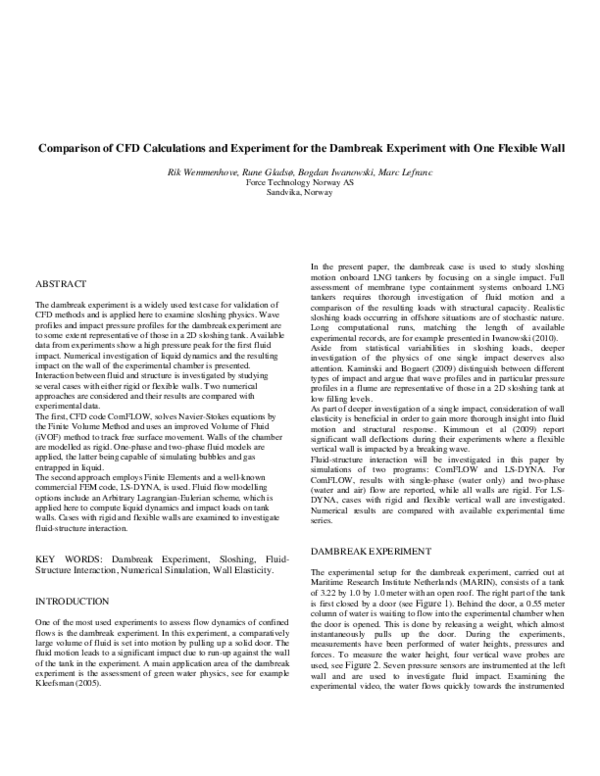 (PDF) Comparison of CFD Calculations And Experiment For the Dambreak Experiment With One ...