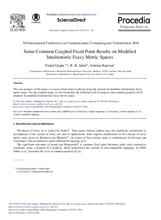 (PDF) Some Common Coupled Fixed Point Results on Modified Intuitionistic Fuzzy Metric Spaces