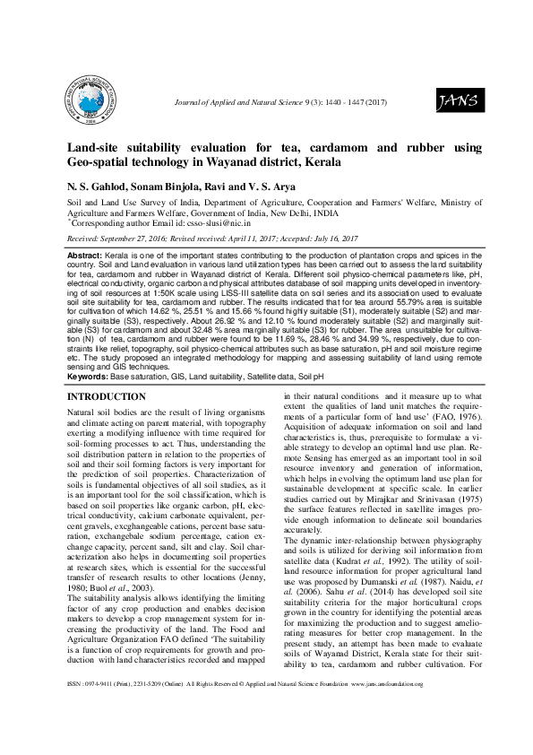 (PDF) Land-site suitability evaluation for tea, cardamom and rubber ...