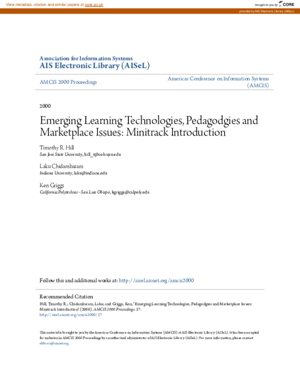 (PDF) Emerging Learning Technologies, Pedagodgies and Marketplace Issues: Minitrack Introduction
