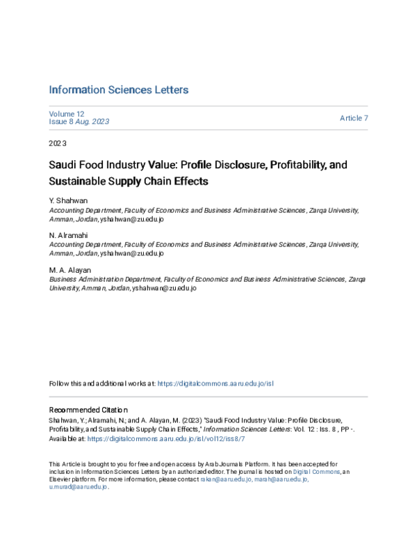 (PDF) Saudi Food Industry Value: Profile Disclosure, Profitability, and ...