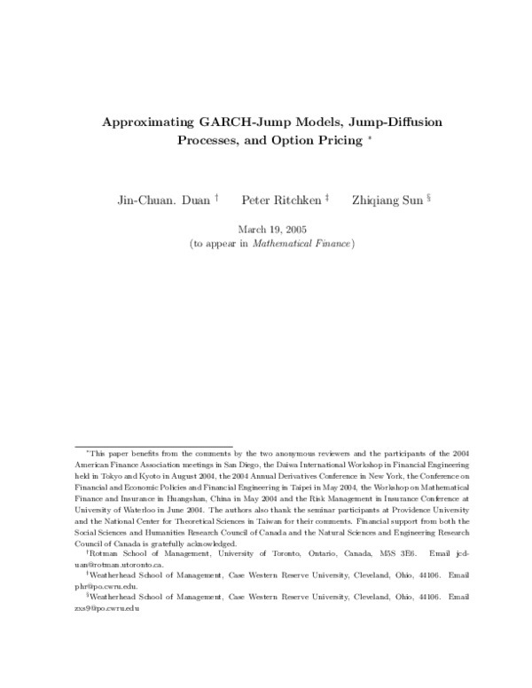 (PDF) Approximating Garch-Jump Models, Jump-Diffusion Processes, and ...