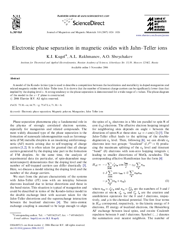 (PDF) Electronic phase separation in magnetic oxides with Jahn–Teller ions
