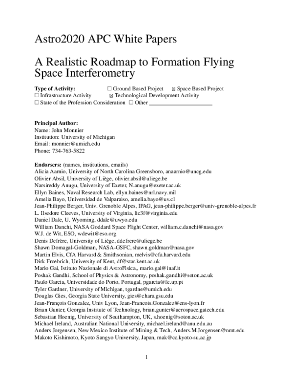 (PDF) A Realistic Roadmap to Formation Flying Space Interferometry