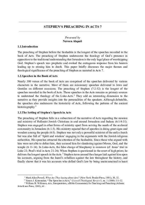 (PDF) STEPHEN'S PREACHING IN ACTS 7