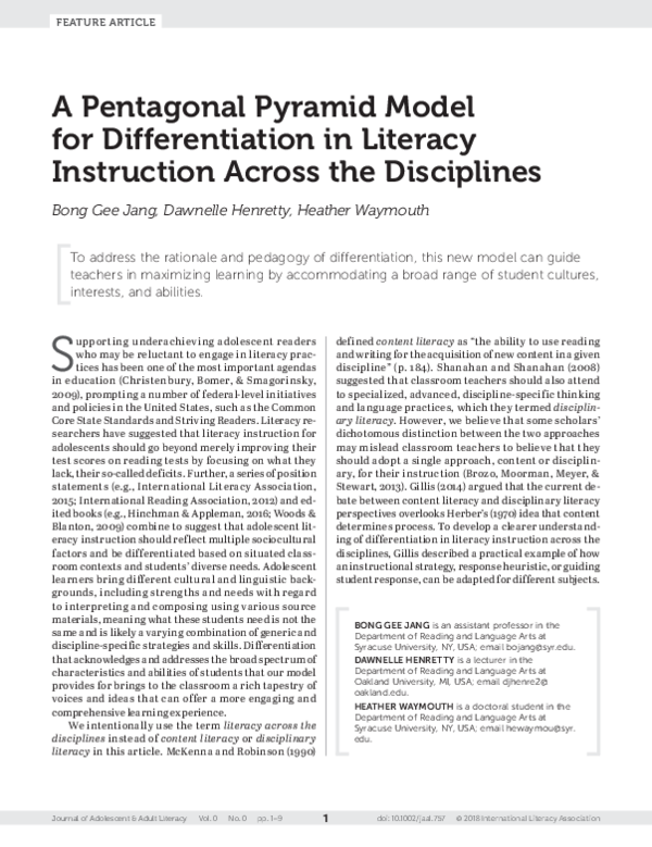 (PDF) A Pentagonal Pyramid Model for Differentiation in Literacy ...