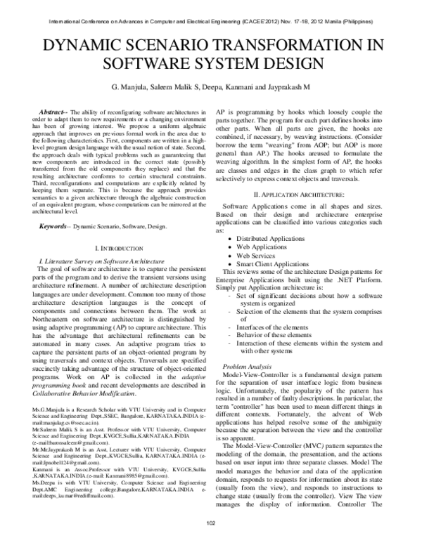(PDF) Dynamic Scenario Transformation in Software System Design