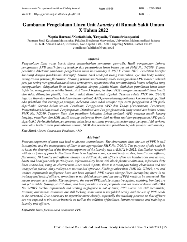 (PDF) Gambaran Pengelolaan Linen Unit Laundry di Rumah Sakit Umum X ...