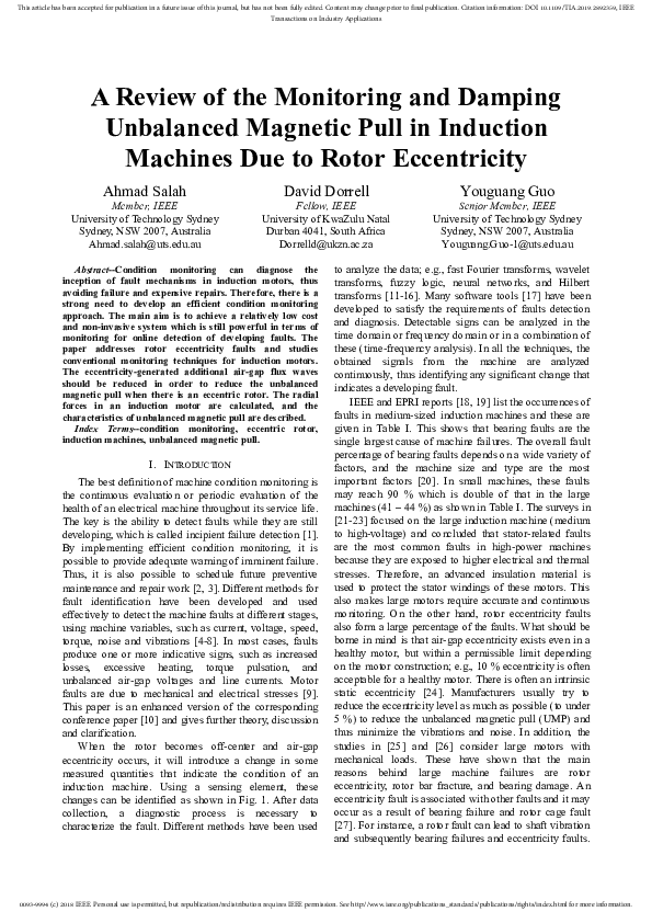 (PDF) A Review of the Monitoring and Damping Unbalanced Magnetic Pull ...