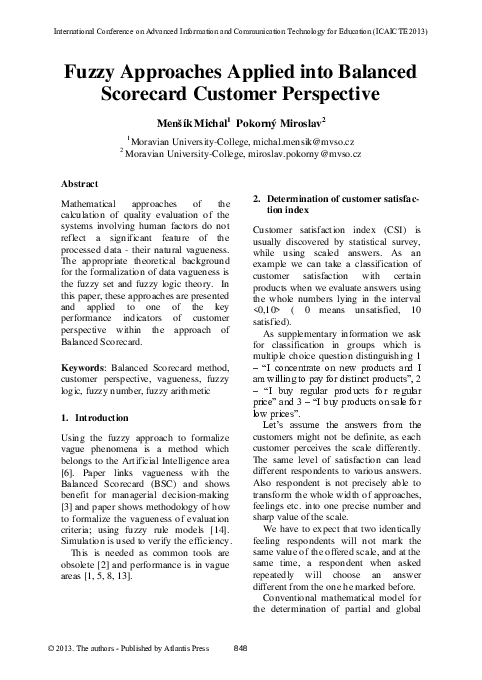 (PDF) Fuzzy Approaches Applied into Balanced Scorecard Customer Perspective