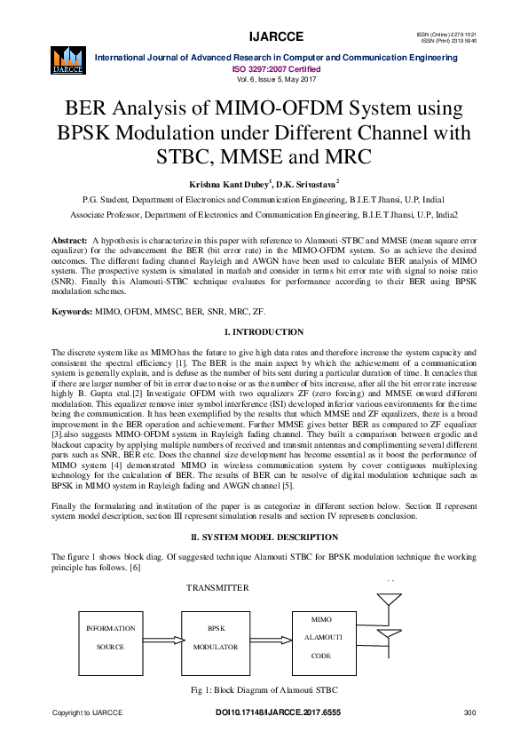 (PDF) BER Analysis of MIMO-OFDM System using BPSK Modulation under ...