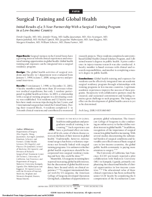 (PDF) Surgical Training and Global Health
