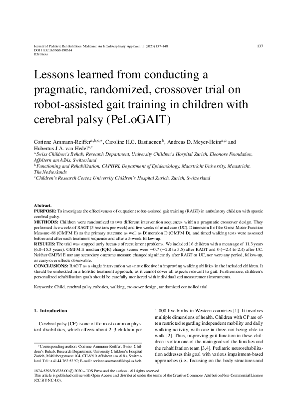 (PDF) Lessons learned from conducting a pragmatic, randomized, crossover trial on robot-assisted ...