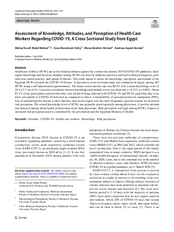 (PDF) Assessment of Knowledge, Attitudes, and Perception of Health Care Workers Regarding COVID ...