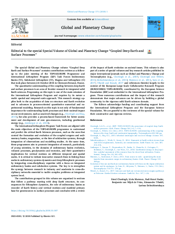 (PDF) Editorial to the special Special Volume of Global and Planetary ...