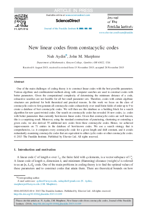 (PDF) New linear codes from constacyclic codes