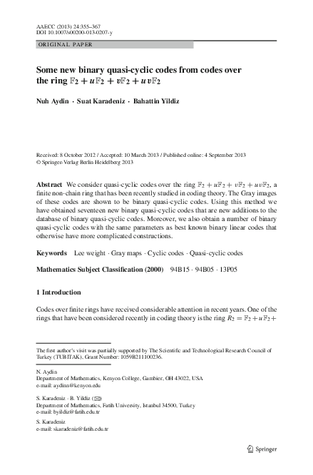 (PDF) Some new binary quasi-cyclic codes from codes over the ring ...