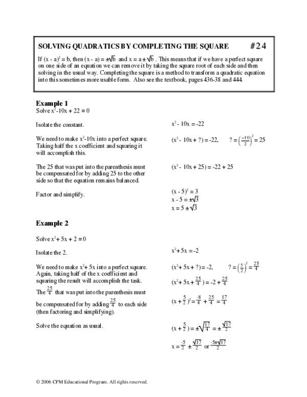 (PDF) Solving Quadratics by Completing the Square