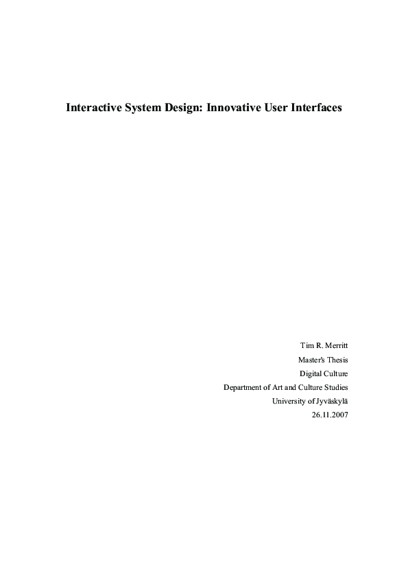 (PDF) Interactive system design innovative user interfaces